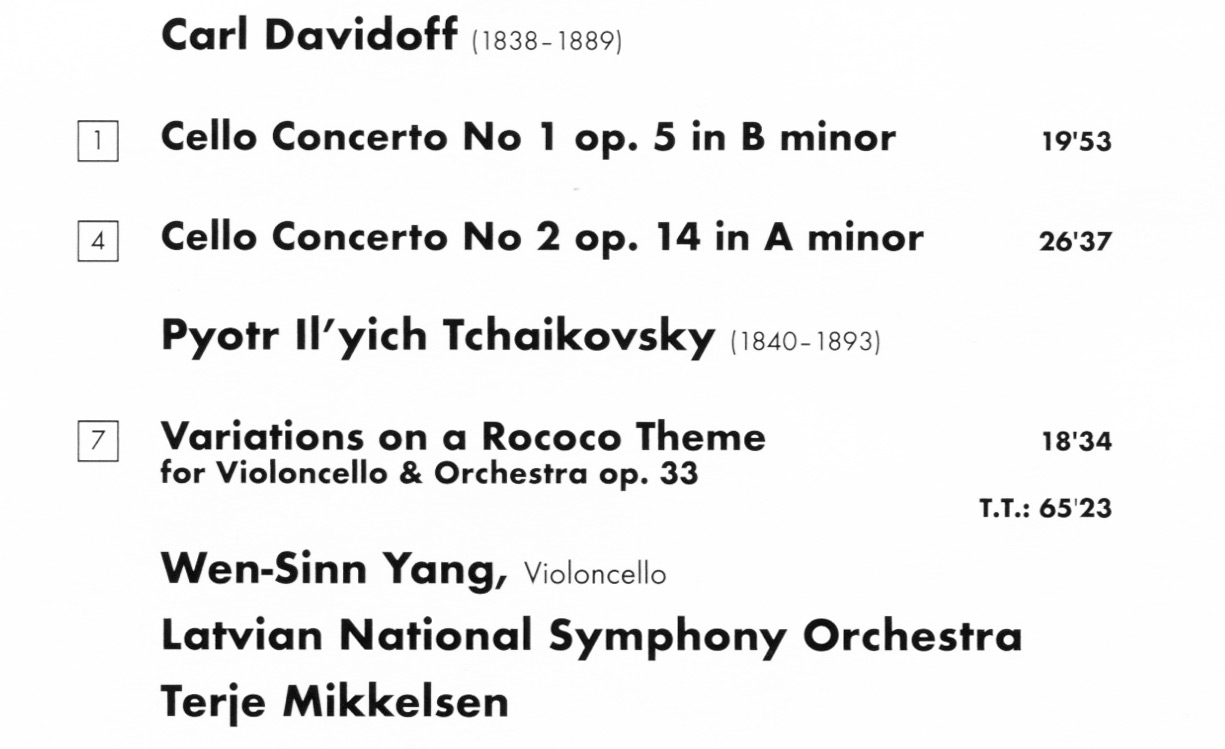 Carl Davidoff: Cellokonzerte Nr. 1 & 2 – Wen Sinn Yang